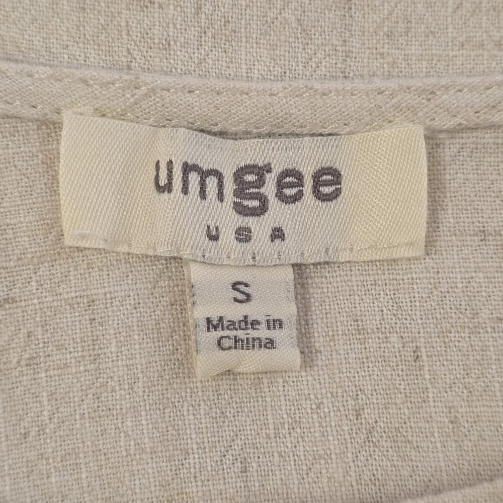 Umgee | Tops | Umgee Linen Blend Boho Blouse Crochet Granny Square Puff ...